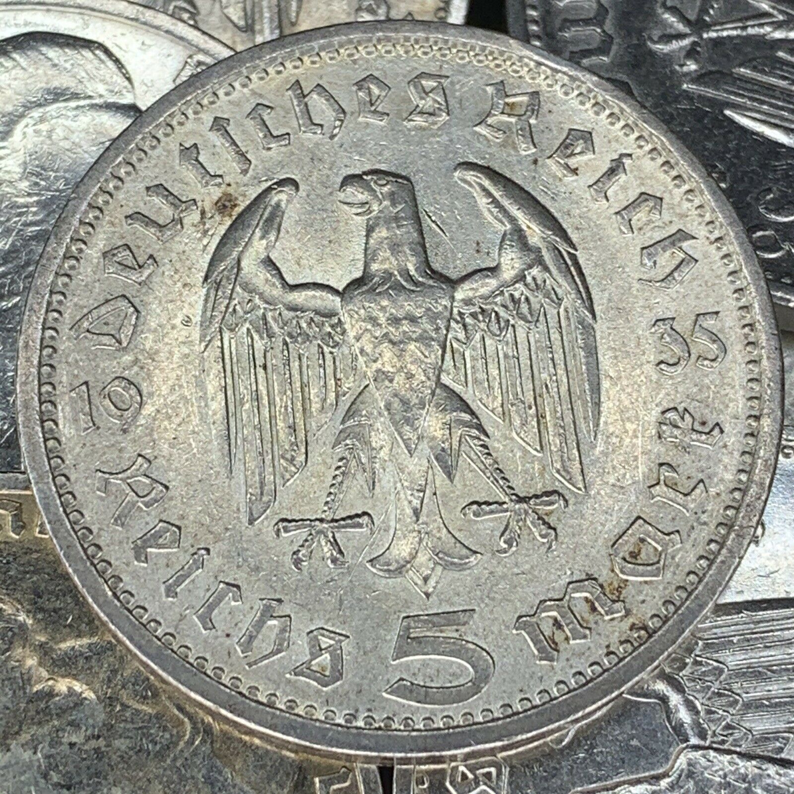 Nazi Germany 5 Reichsmark Silver Coin Featuring Paul Von Hindenburg Km